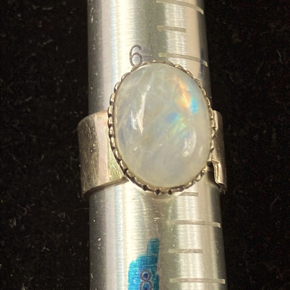Unk | Jewelry | Gorgeous Rainbow Moonstone Gem In Bezel Setting On Wide Sterling Silver Band ...